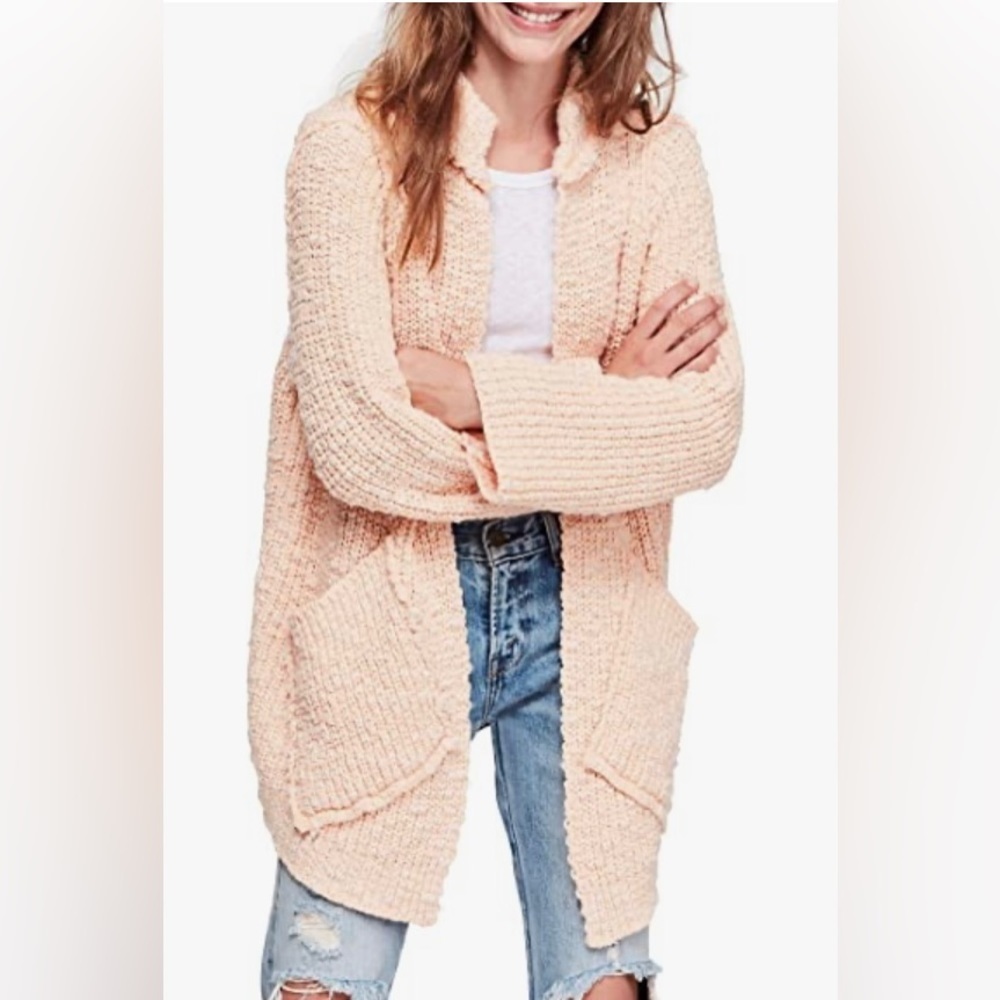 Free People Waterfront Peach Cardigan Sweater Size La… - Gem